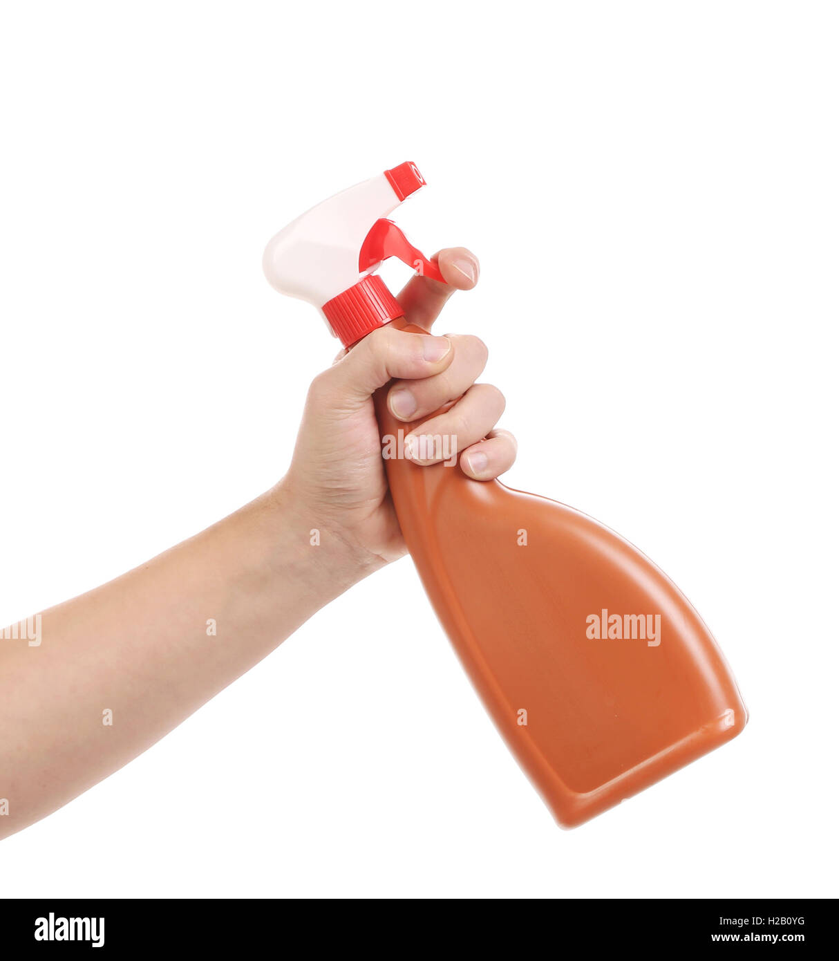 Hand holding spray bottle isolated Cut Out Stock Images & Pictures - Alamy