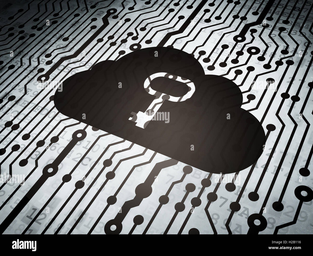 Cloud technology concept: circuit board with Cloud With Key Stock Photo ...