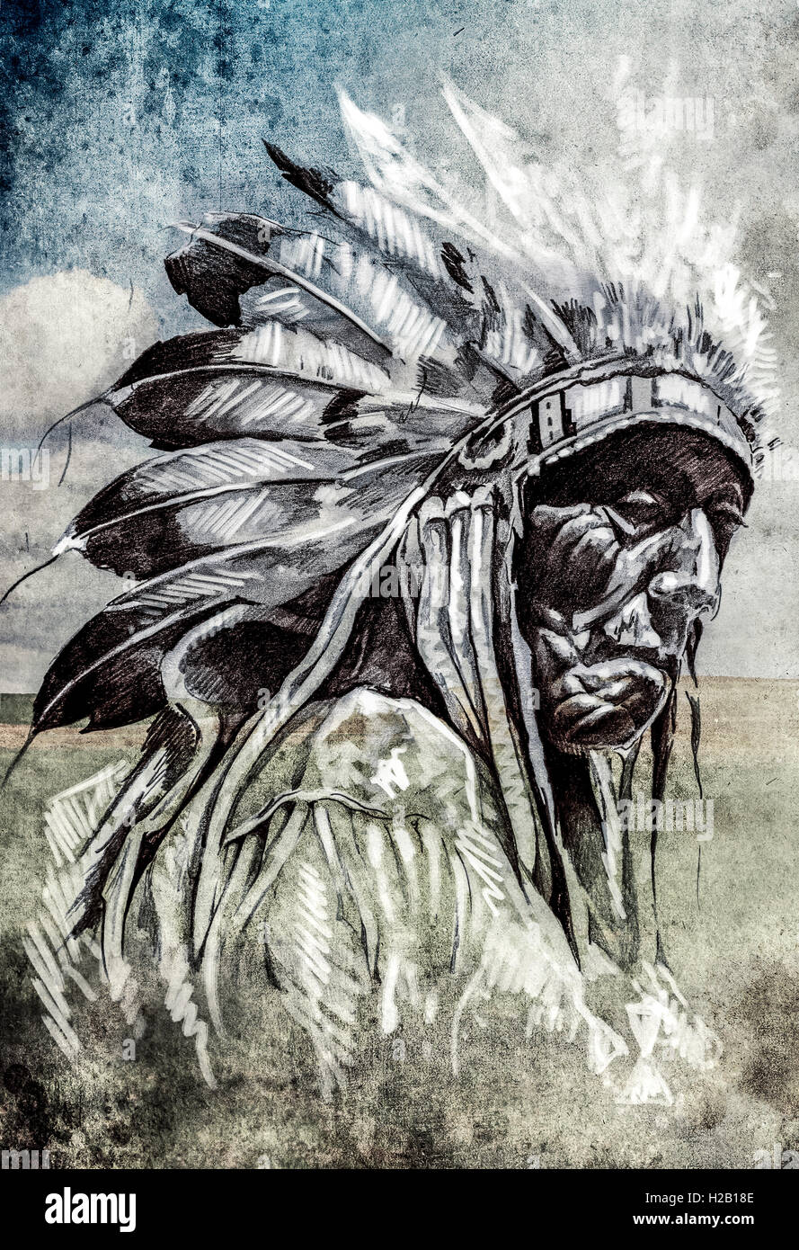 Indian Scenery Tattoos Sketch Of Tattoo Art, Native American Indian