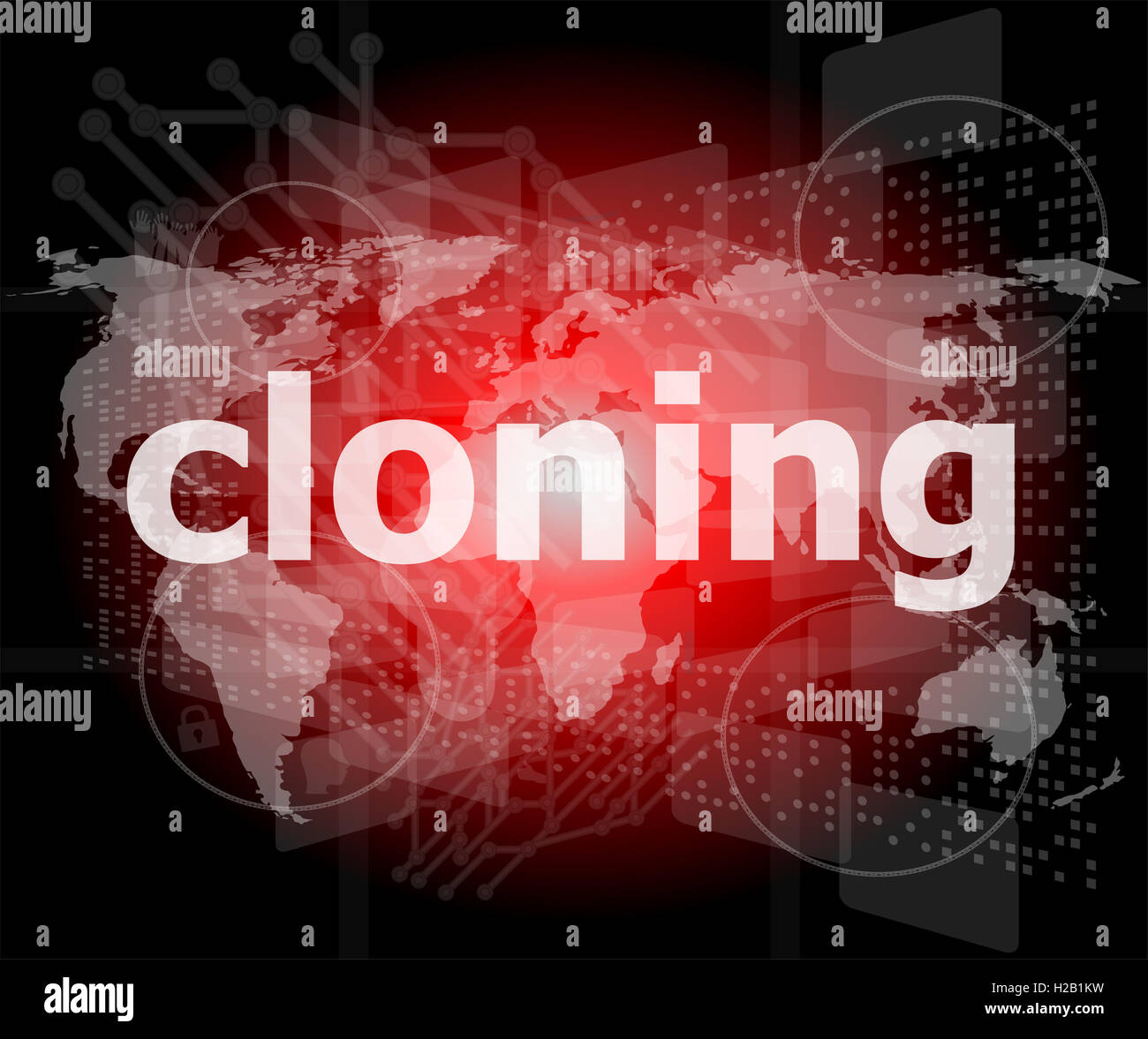 cloning word, backgrounds touch screen with transparent buttons. concept of a modern internet ...