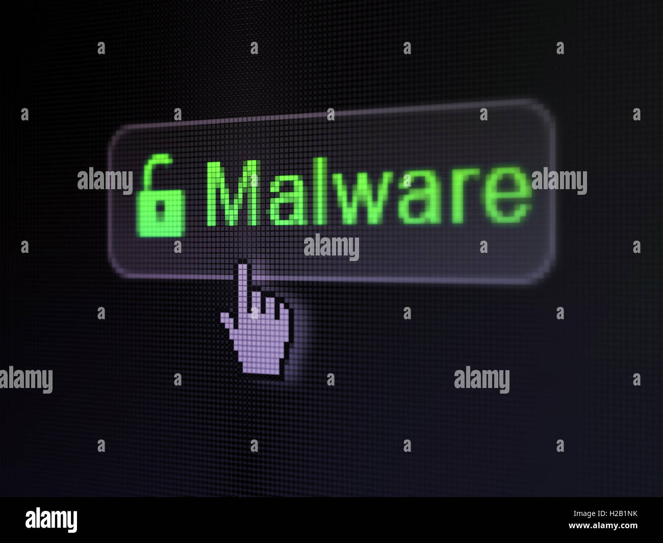 Protection concept: Malware and Opened Padlock on digital button background Stock Photo - Alamy