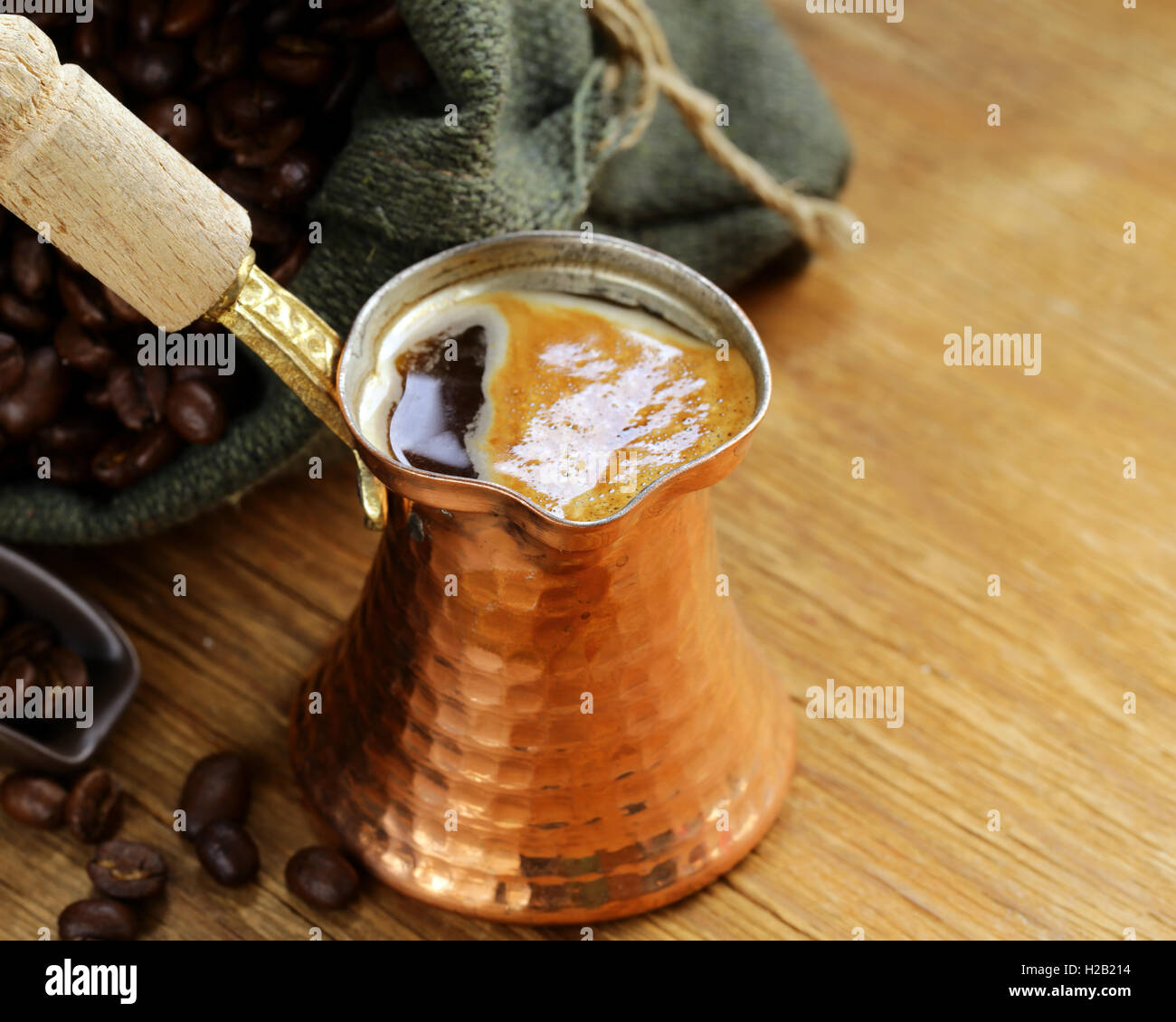 utensils for the preparation coffee and coffee beans Stock Photo - Alamy