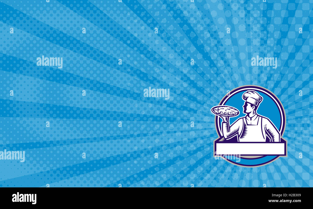 Business Card showing Illustration of a pizza chef baker holding ...