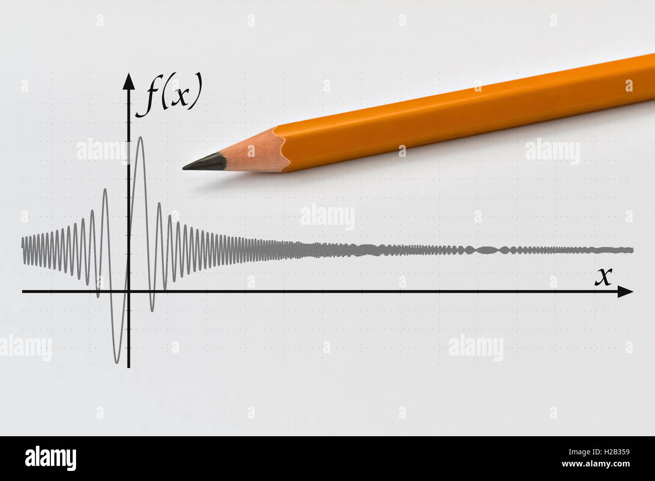 Graph of a fading sine function and yellow pencil Stock Photo - Alamy
