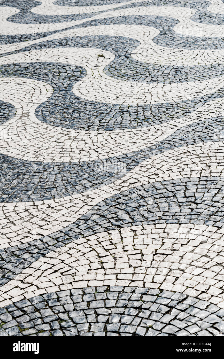 Wavy pattern in pavement, black and white, cobblestones, Rossio, Lisbon ...