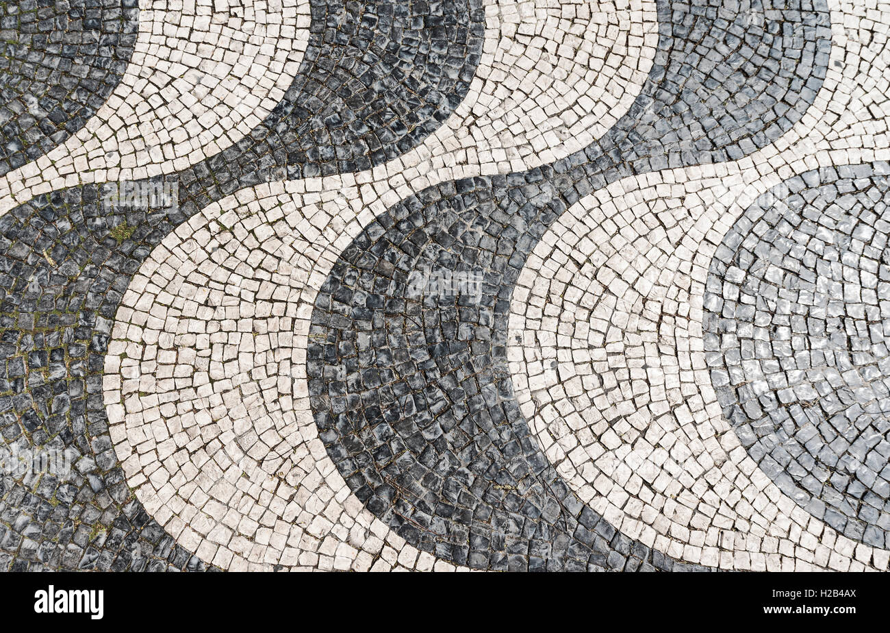 Wavy pattern in pavement, black and white, cobblestones, Rossio, Lisbon ...