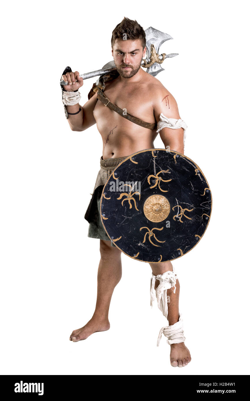 Ancient warrior or Gladiator isolated in a white background Stock Photo ...