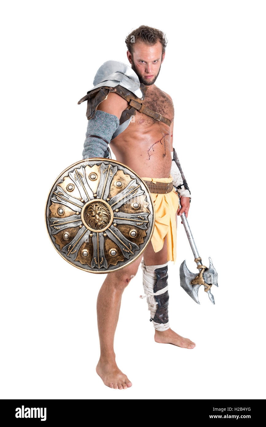 Ancient warrior or Gladiator isolated in a white background Stock Photo ...