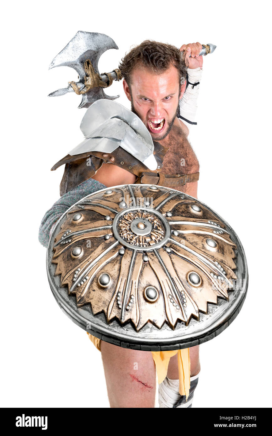 Ancient warrior or Gladiator isolated in a white background Stock Photo ...