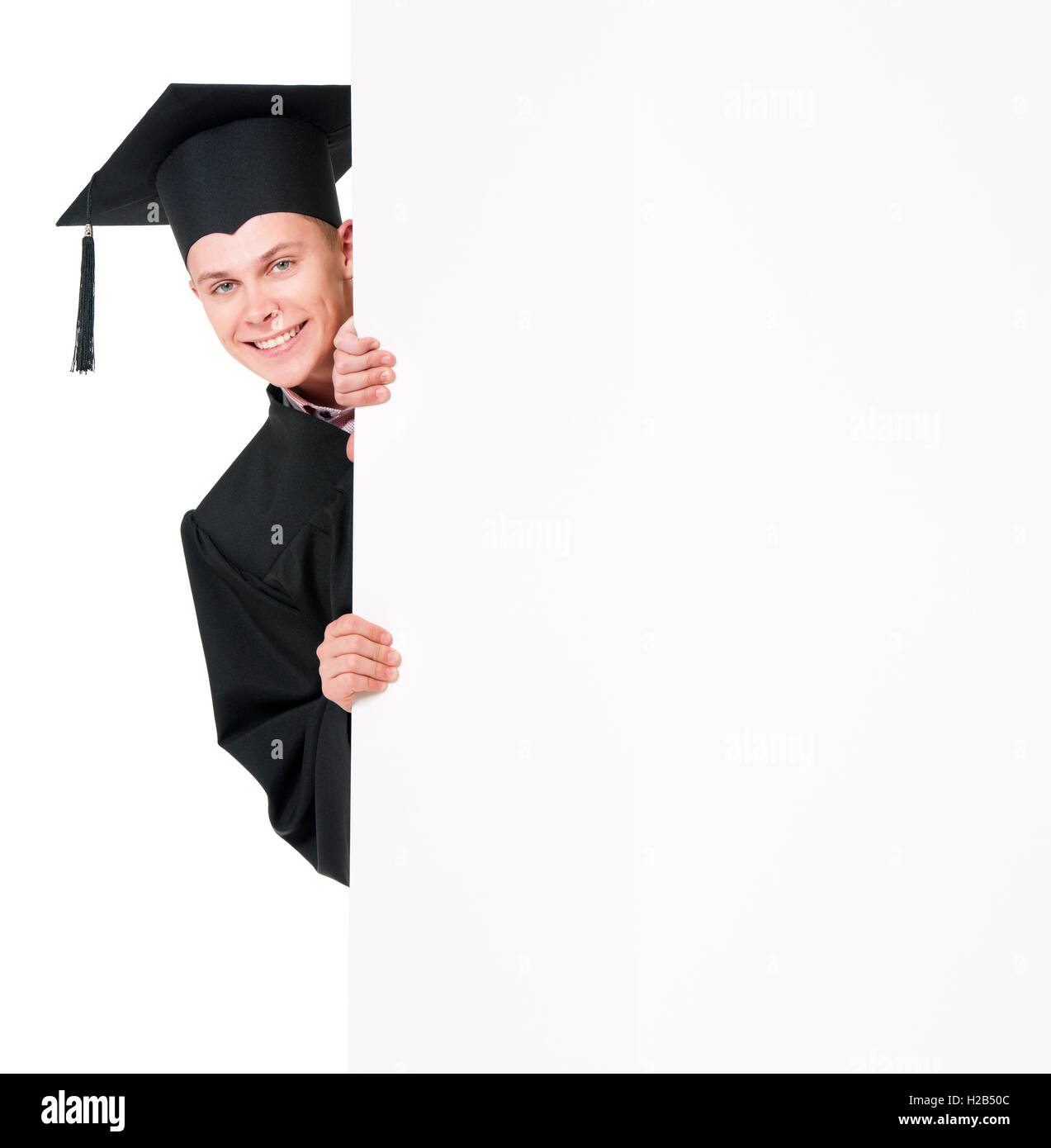 Graduate student showing blank Stock Photo - Alamy