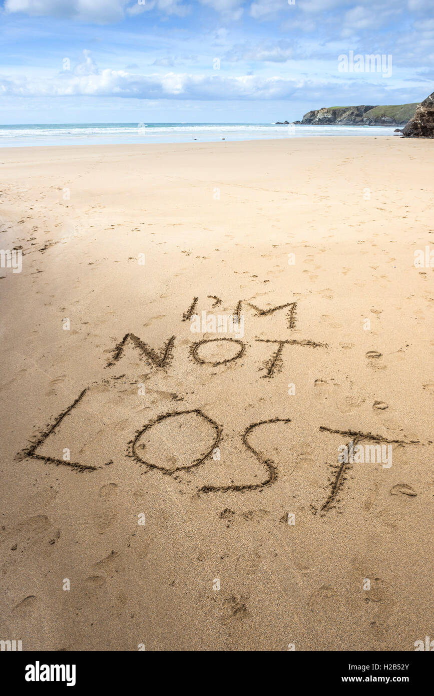 A message written in the sand on a beach in Cornwall Stock Photo - Alamy