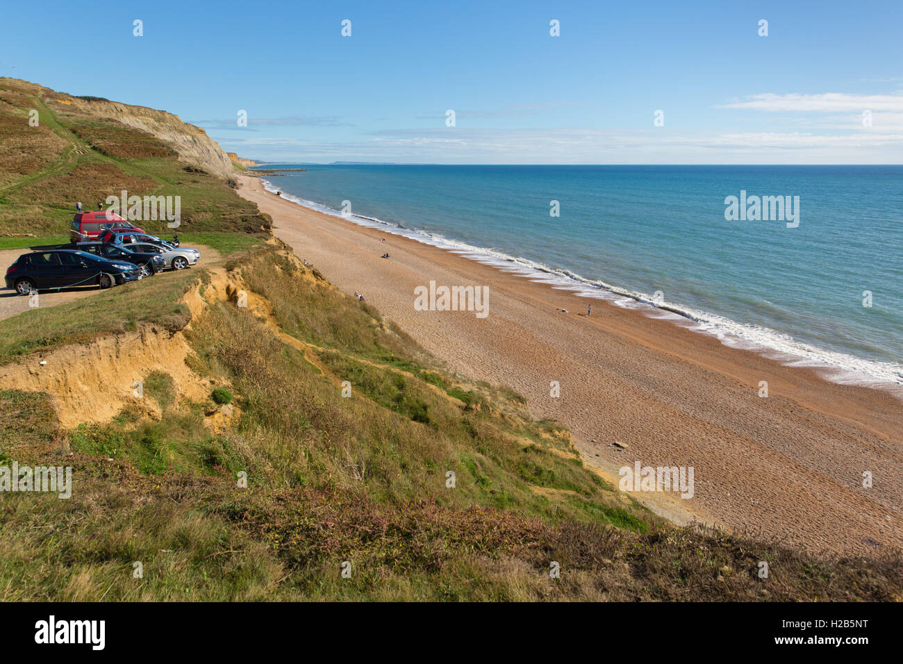 Cliff car park Eype beach Dorset England uk Jurassic coast south of ...