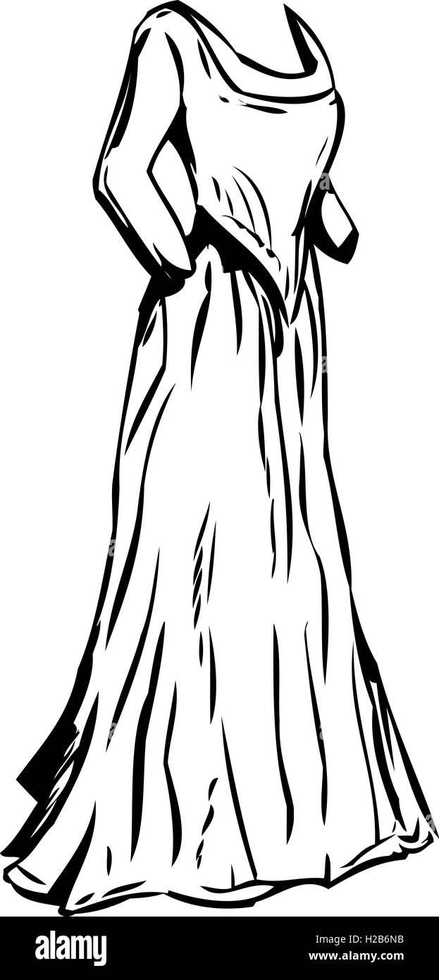 Outlined empty full length 18th century dress on isolated background ...
