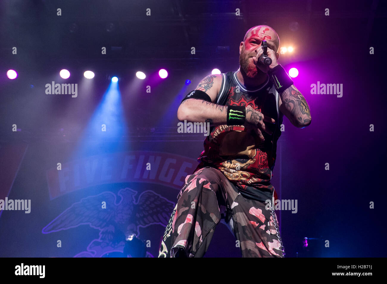 The American heavy metal rock band Five Finger Death Punch perform in ...