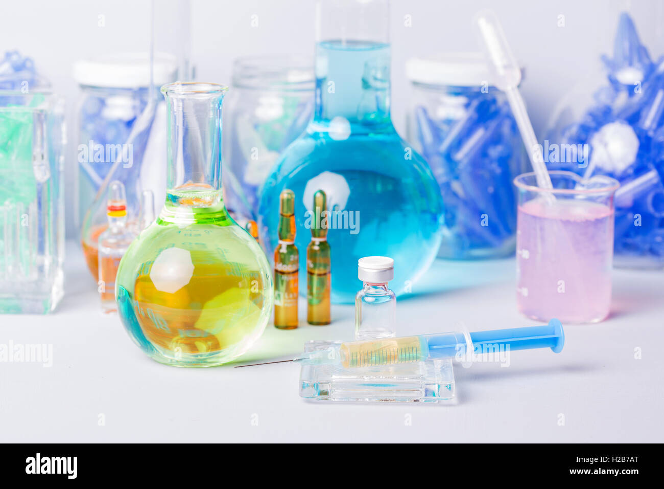 Research lab assorted glassware equipment detail Stock Photo - Alamy