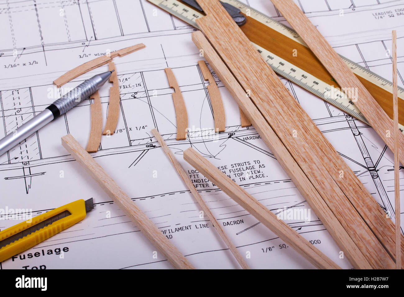 Making a model airplane from balsa wood with instructions Stock Photo ...