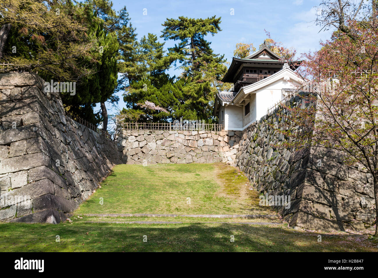 Japan, Fukuyama castle. The Shorou, bell tower, and yagura, turret with ...