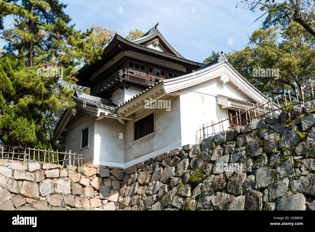 Japan, Fukuyama castle. The Shorou, bell tower, and yagura, turret with ...
