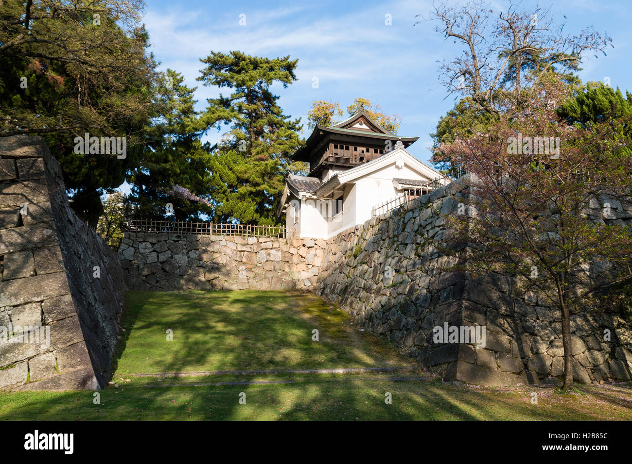 Japan, Fukuyama castle. The Shorou, bell tower, and yagura, turret with ...