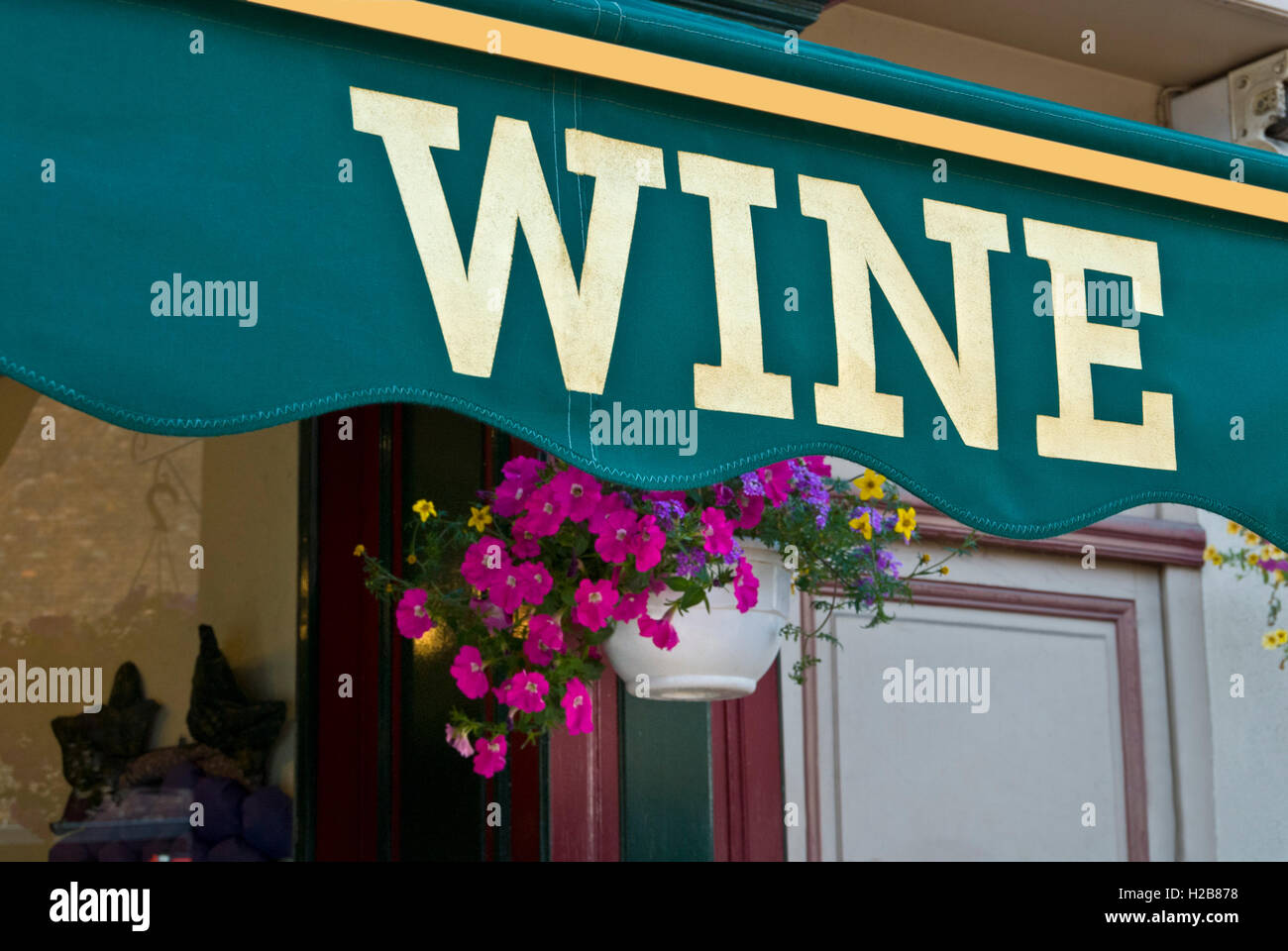 WINE SIGN Wine shop sign awning over display window in the town square ...