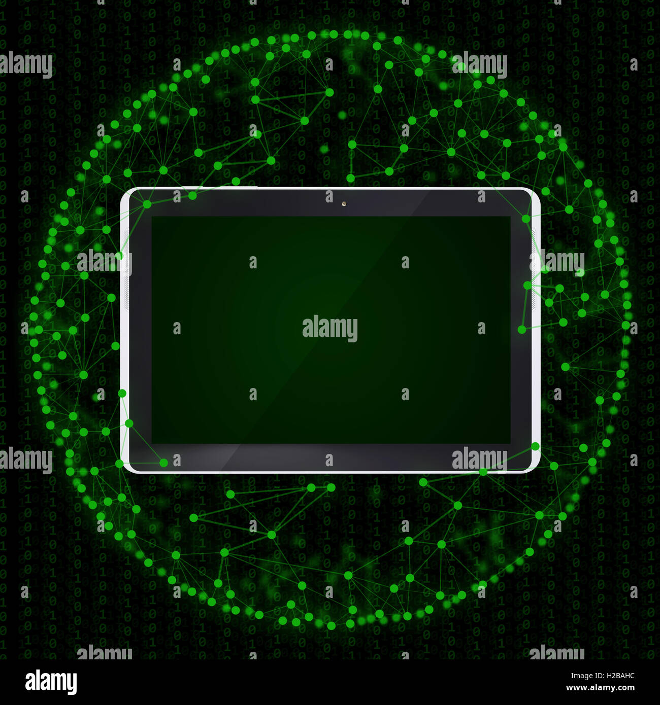 Tablet PC and sphere consisting of connections Stock Photo - Alamy