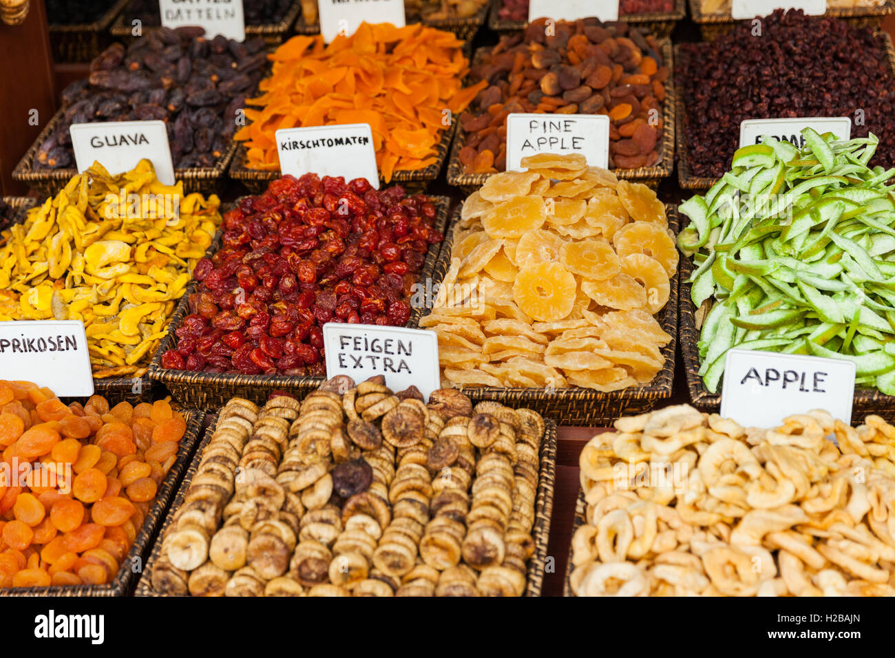 Healthy eating dried fruit snack at food market Stock Photo - Alamy