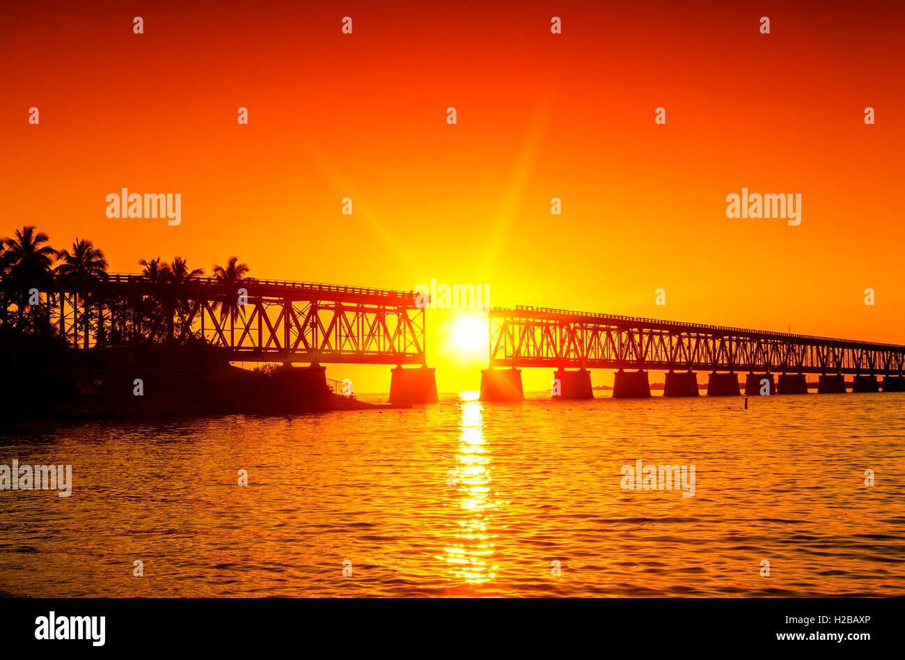 sunset at broken bridge Stock Photo - Alamy