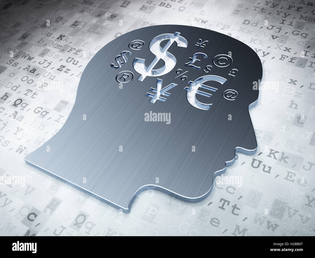 Education concept: Silver Head With Finance Symbol on digital ...