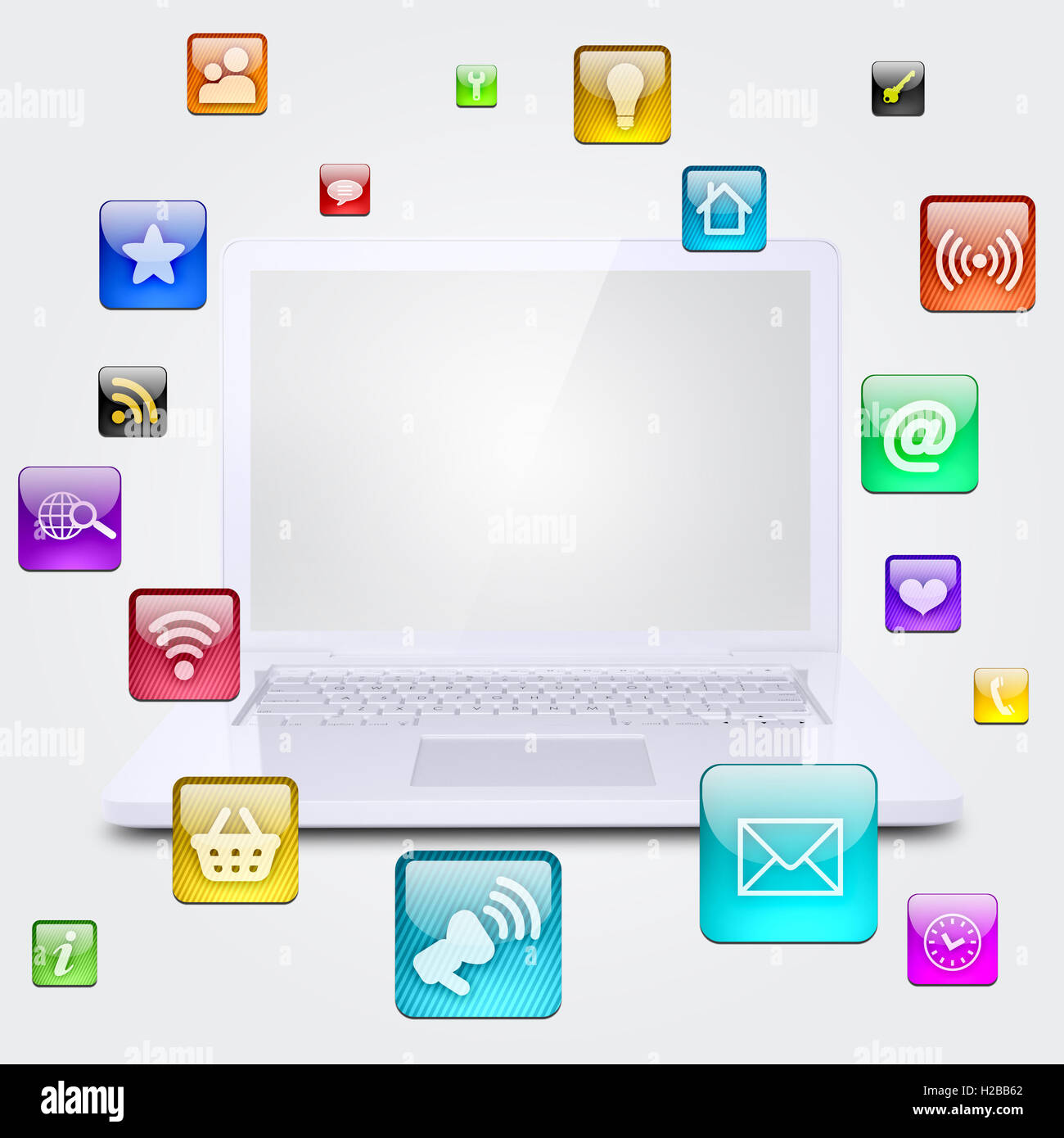 Laptop and application icons Stock Photo - Alamy