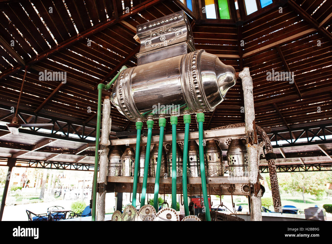Traditional arabic shisha pipes hookah at cafe Stock Photo - Alamy