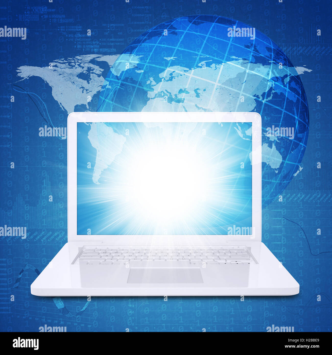 Laptop, globe and graphics Stock Photo - Alamy