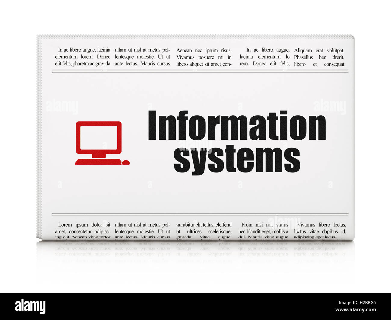 Information concept: newspaper with Information Systems and Computer Pc ...