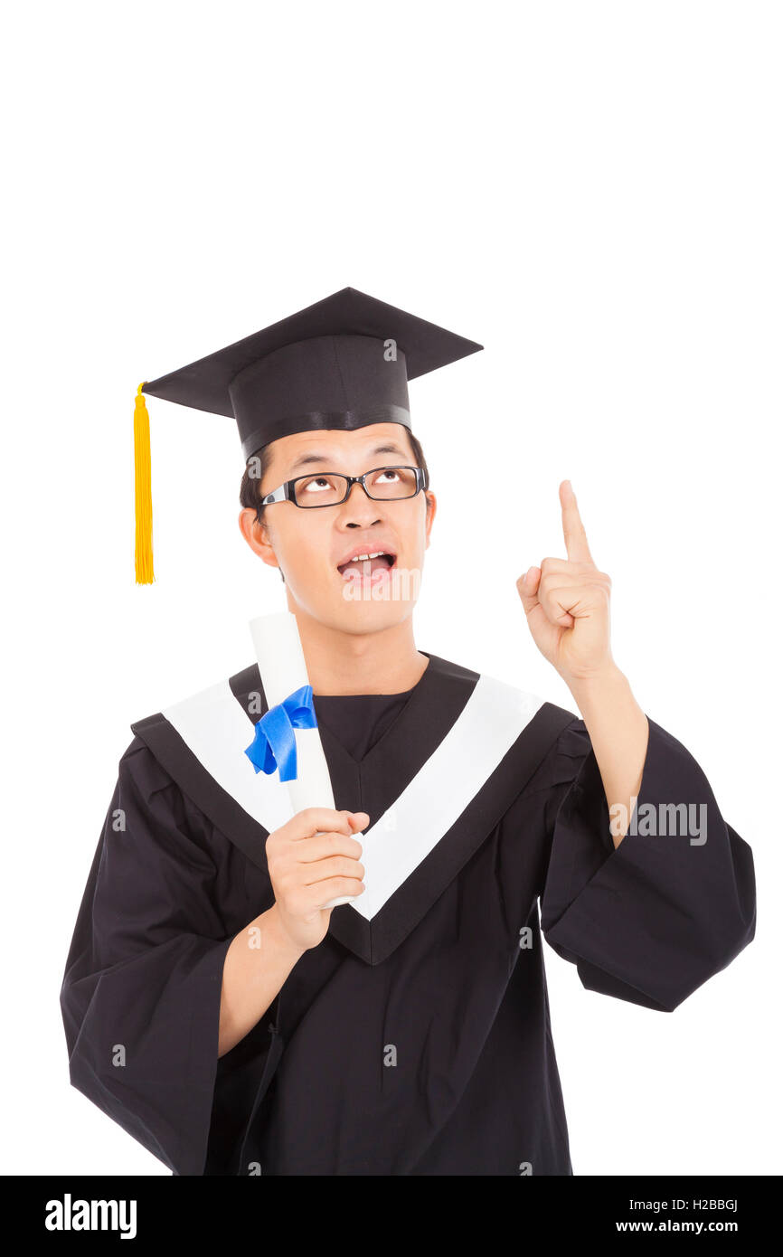 graduation student thinking some ideas and holding diploma Stock Photo ...