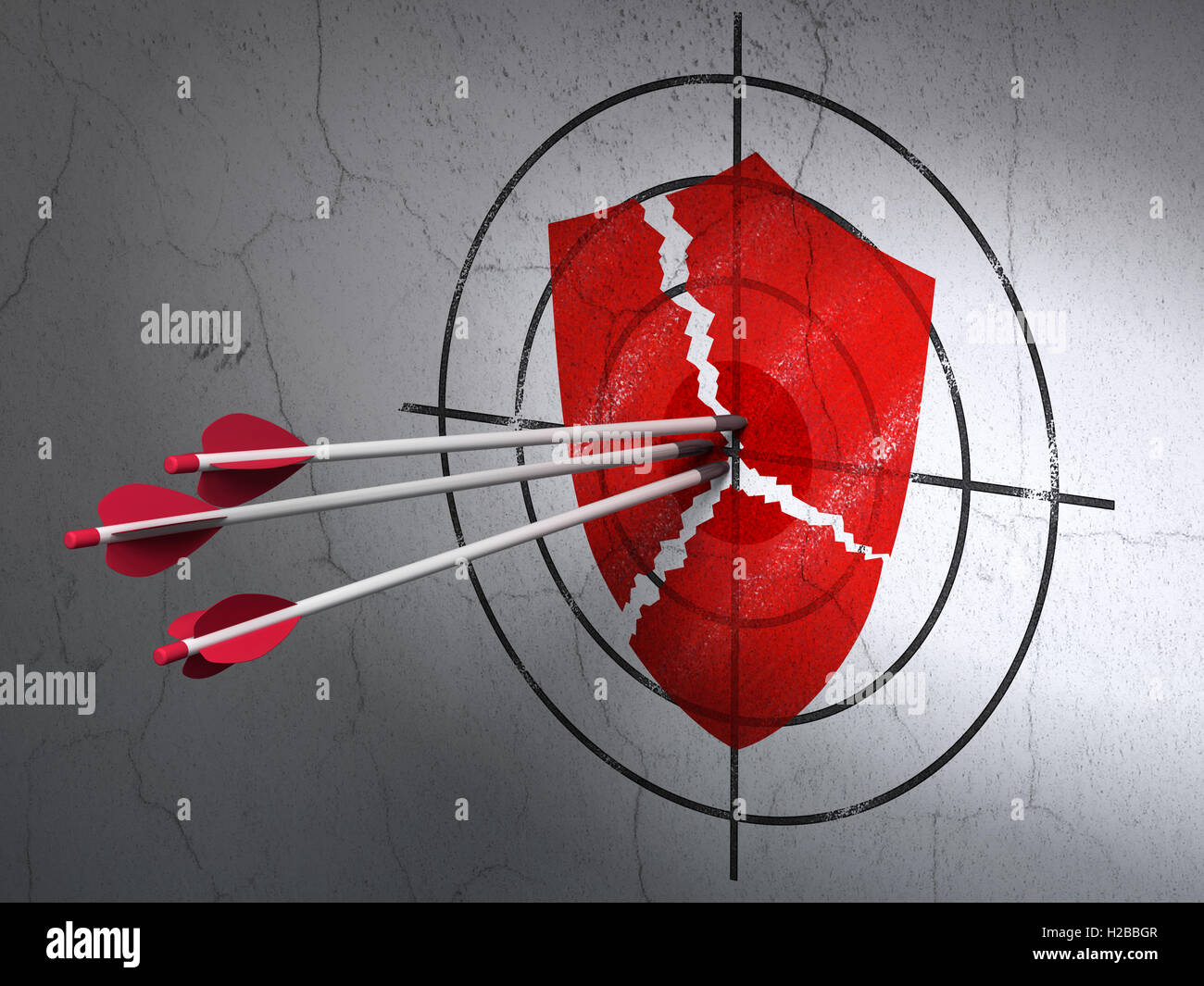 Safety concept: arrows in Broken Shield target on wall background Stock ...