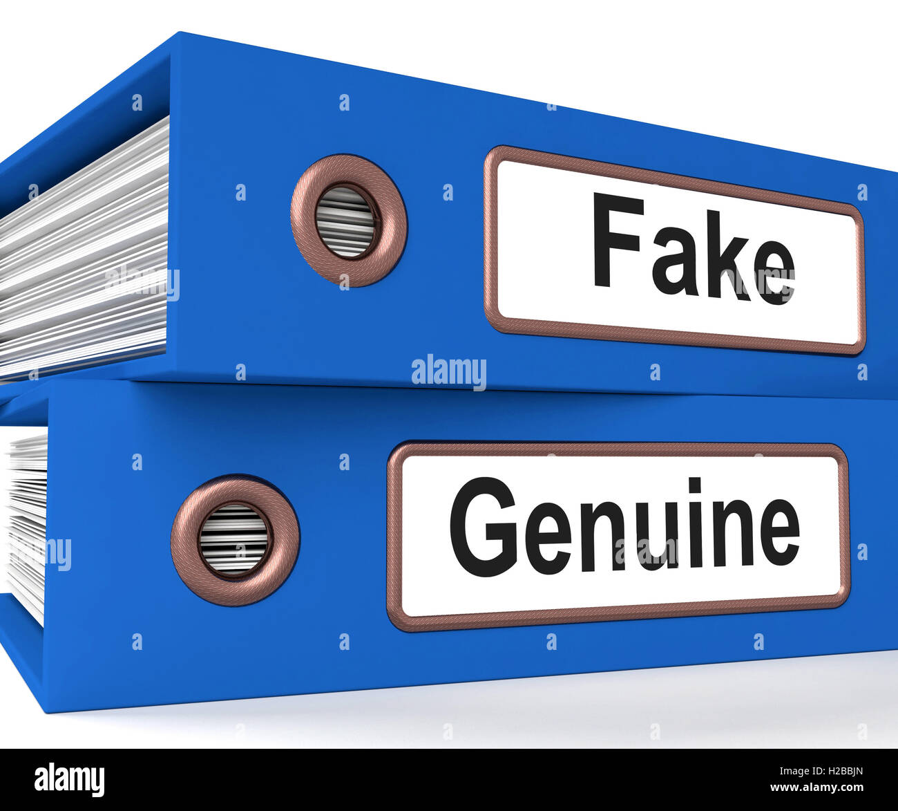 Fake Genuine Folders Show Real Or Imitation Products Stock Photo - Alamy