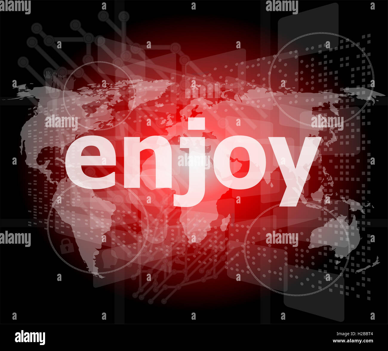 enjoy word, hi-tech background, digital business touch screen Stock ...
