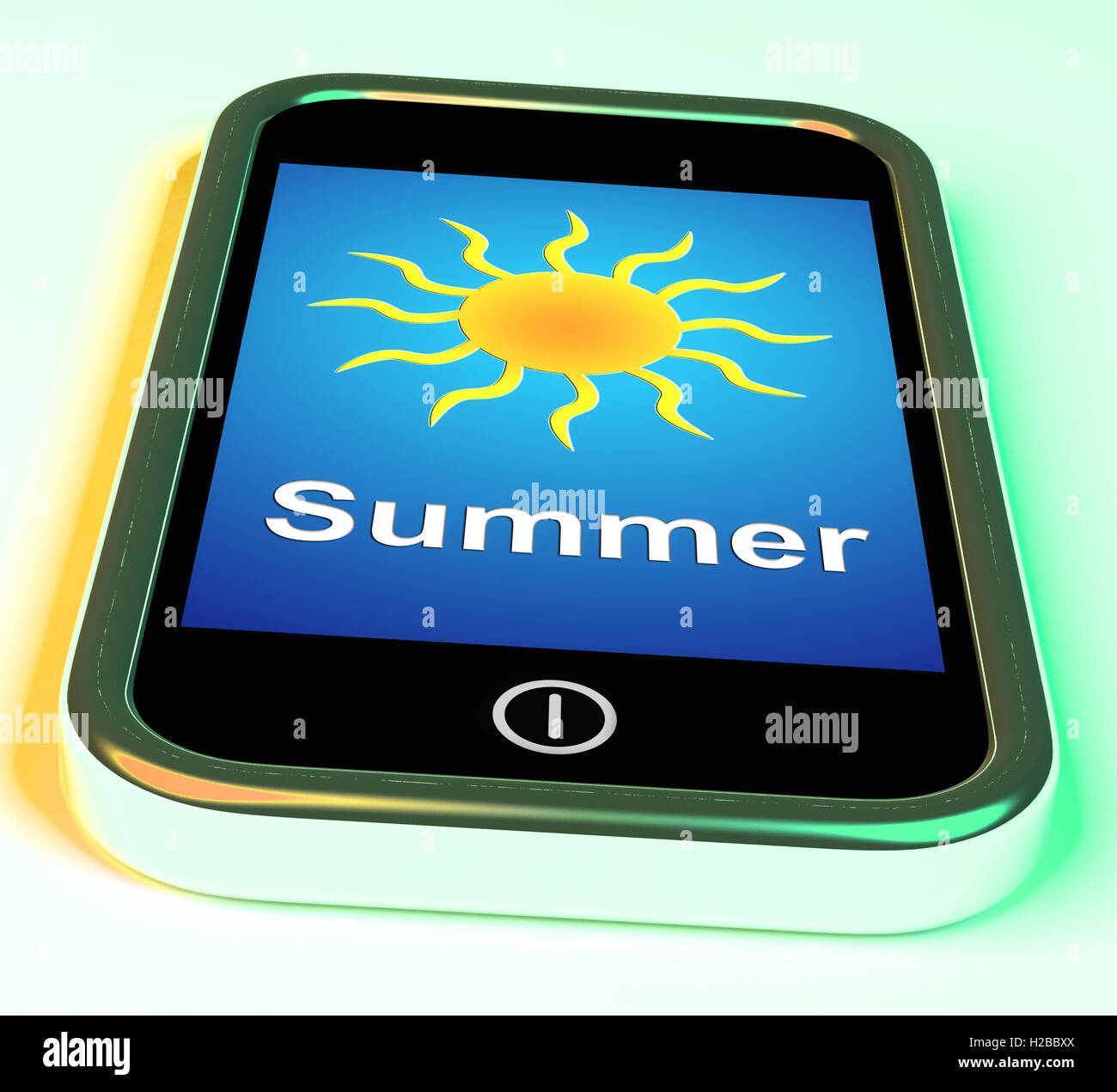 Summer On Phone Means Summertime Season Stock Photo - Alamy