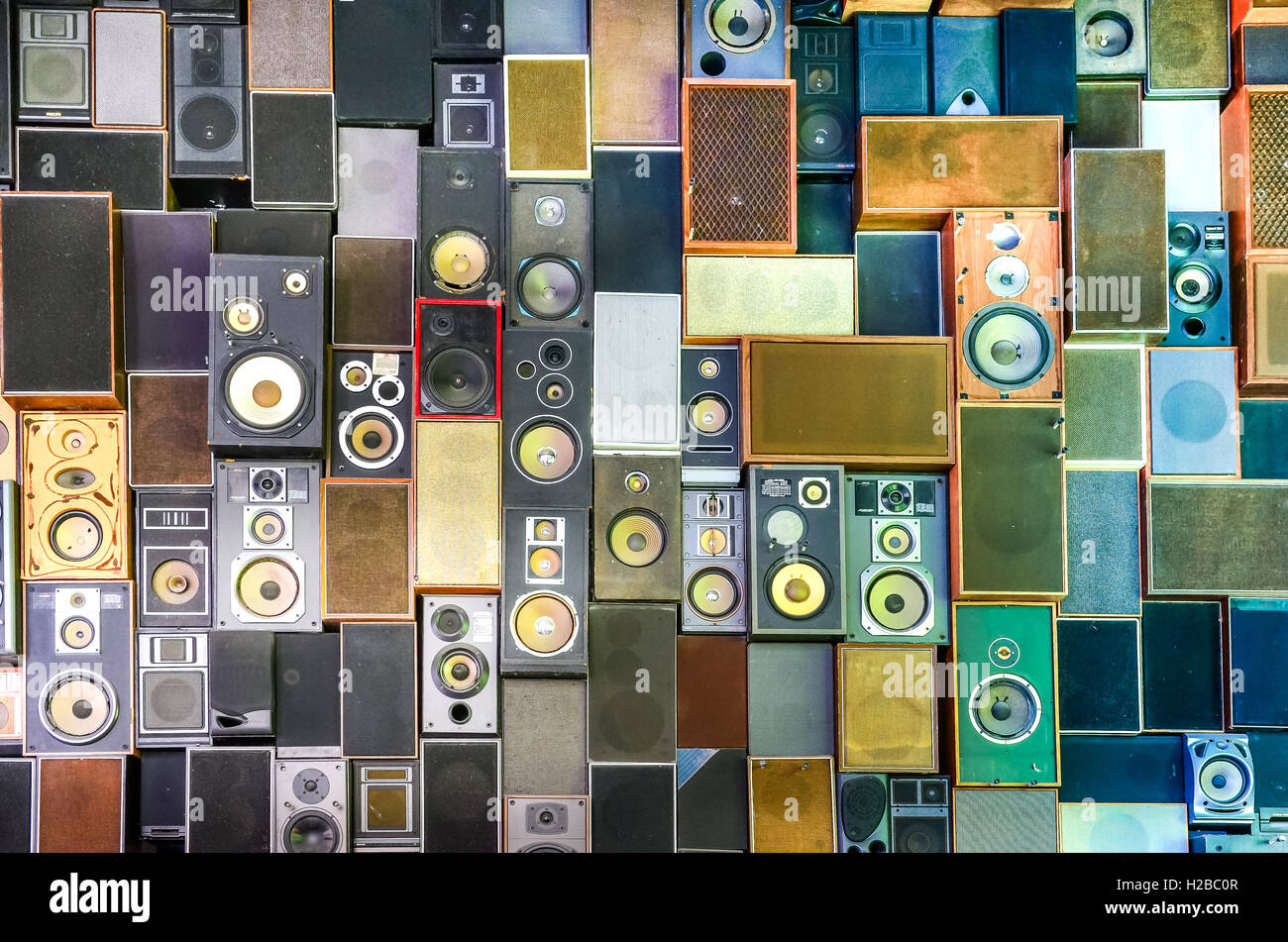 Music speakers on the wall in retro vintage style Stock Photo - Alamy
