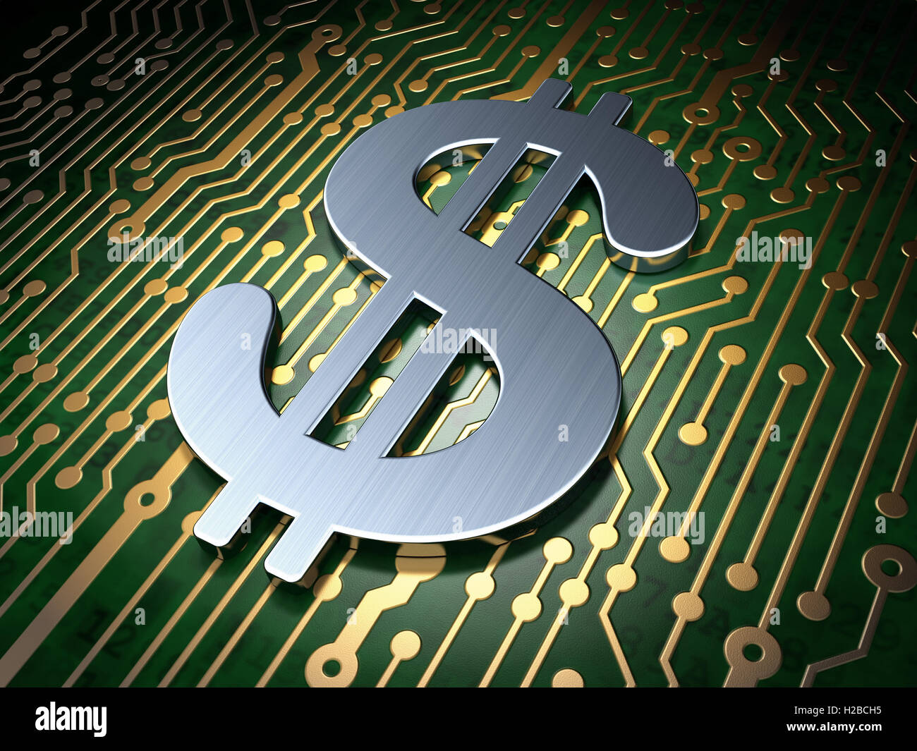 Currency concept: Dollar on circuit board background Stock Photo - Alamy