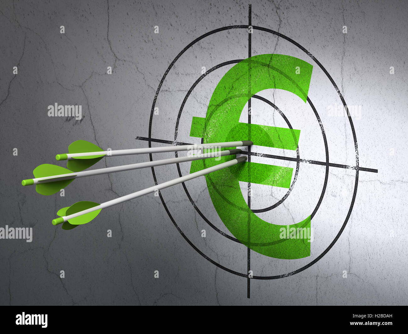Currency concept: arrows in Euro target on wall background Stock Photo ...