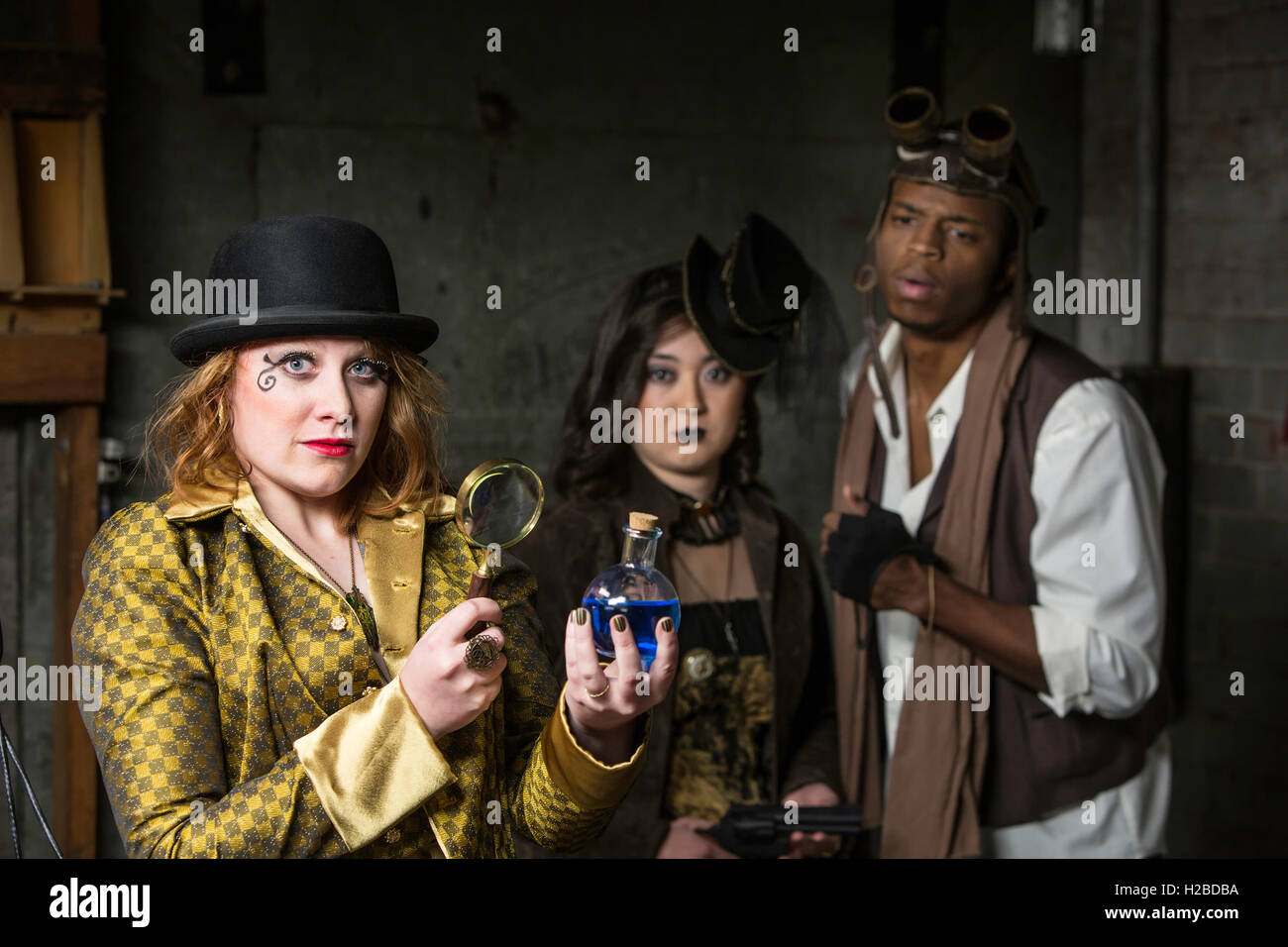 Steampunk with Magnifying Glass Stock Photo - Alamy
