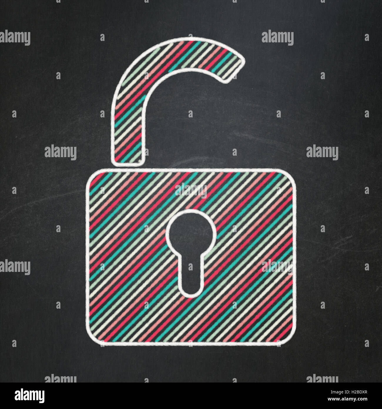 Data concept: Opened Padlock on chalkboard background Stock Photo - Alamy