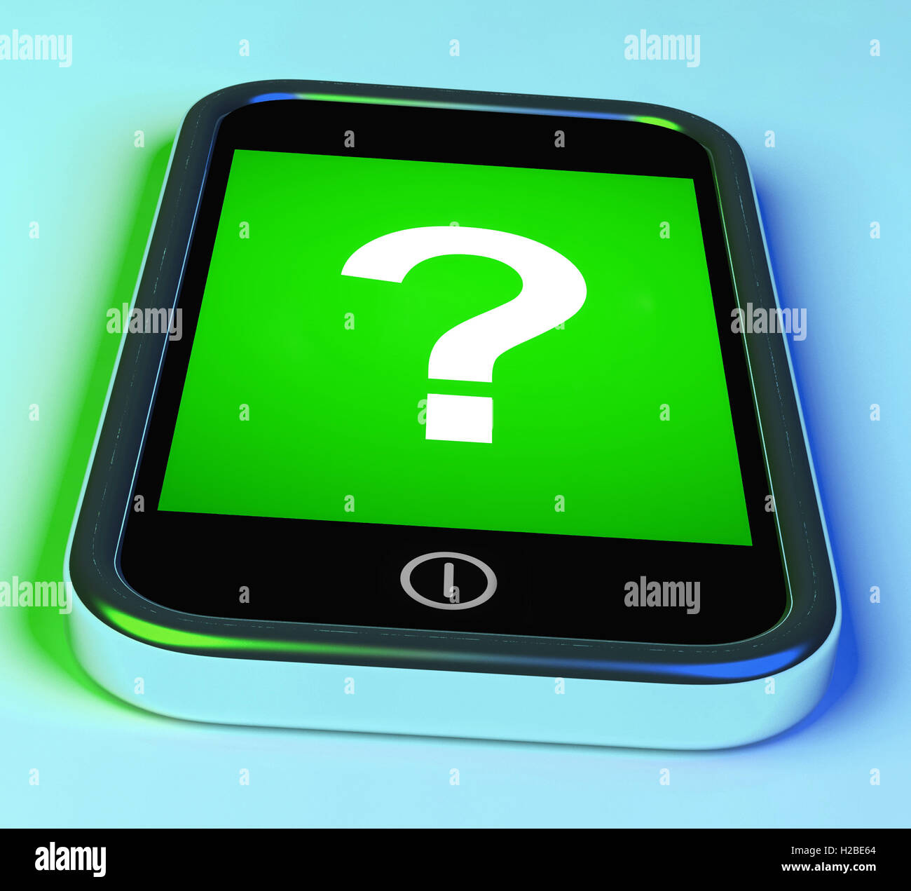 Question Mark On Phone Shows Help Confused And Doubt Stock Photo - Alamy