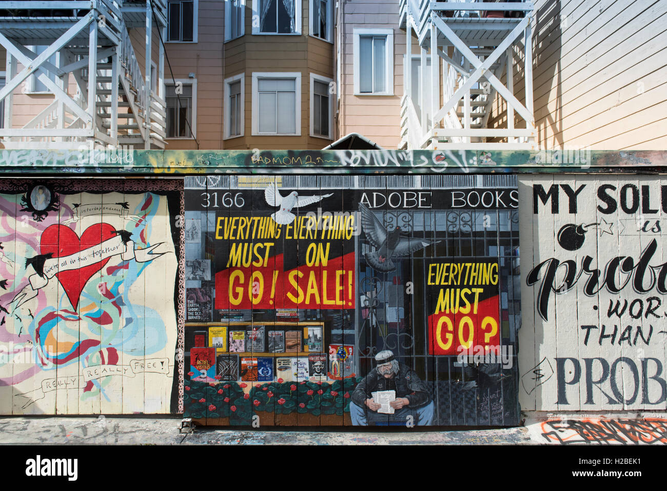 Murals and graffiti art on walls in Clarion Alley, in the Mission ...