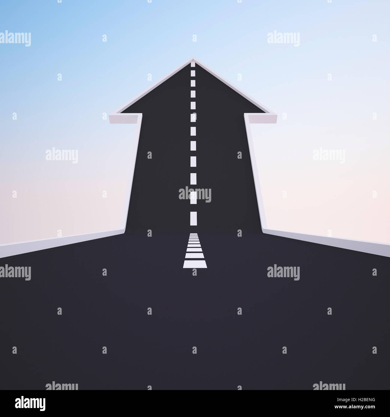 Road Marking On Arrow Shows Direction Or Upward Stock Photo - Alamy
