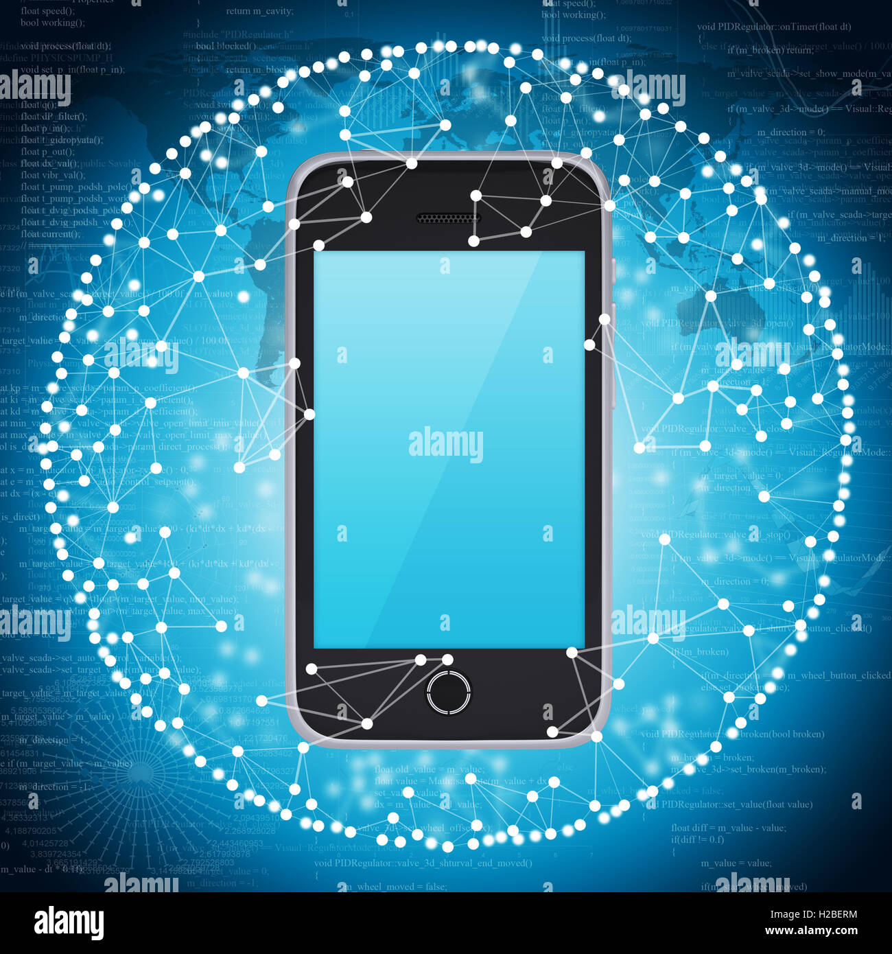 Smart phone and sphere consisting of connections Stock Photo - Alamy