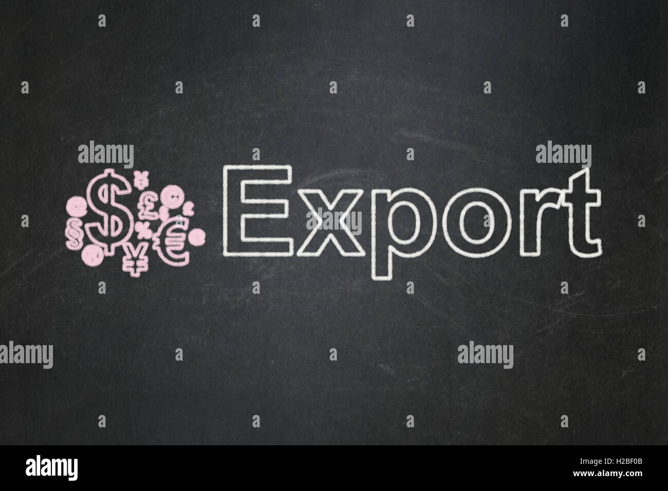 Business concept: Finance Symbol and Export on chalkboard background ...