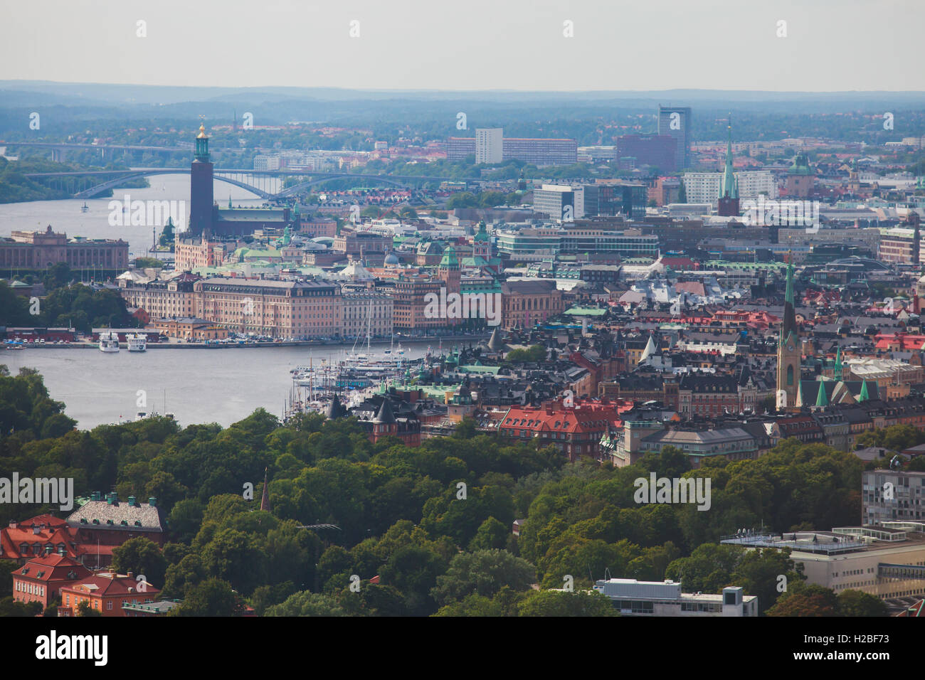 Beautiful super wide-angle panoramic aerial view of Stockholm, Sweden ...