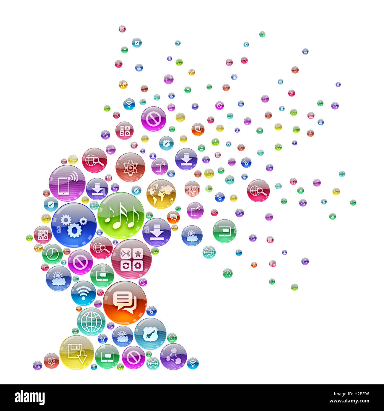 Silhouette human head consisting of apps icons Stock Photo - Alamy Silhouette human head consisting of apps icons Stock Photo - Alamy