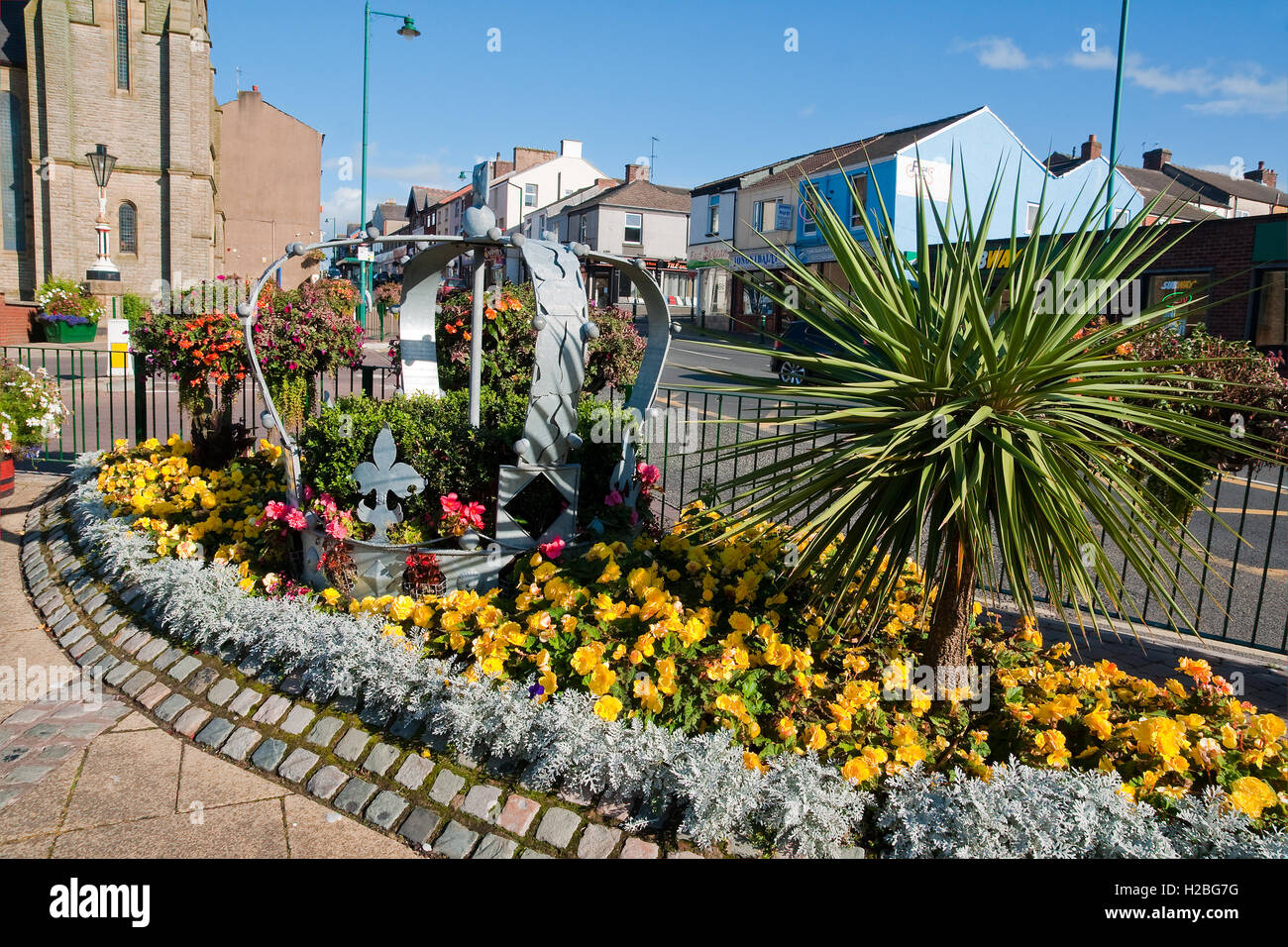 Floral display with memorial crown in Kirkham town centre, Lancashire ...